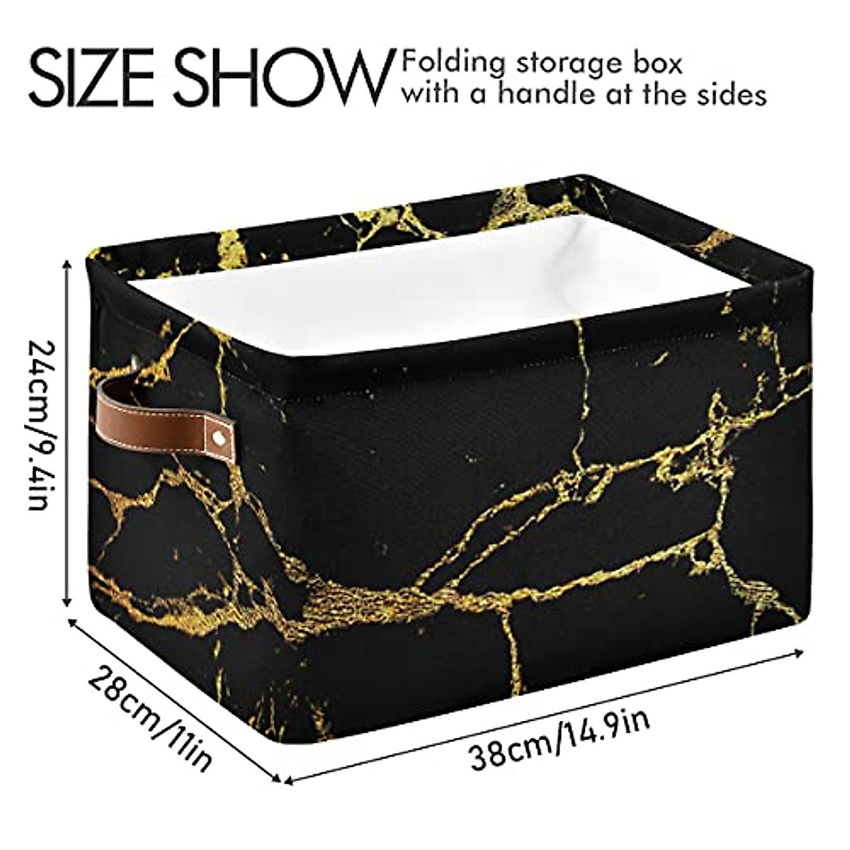 TSENQUE Large Canvas Storage Bins, Marble Black Gold Kid's Storage Box, for Toy Storage Basket Nursery Storage Containers