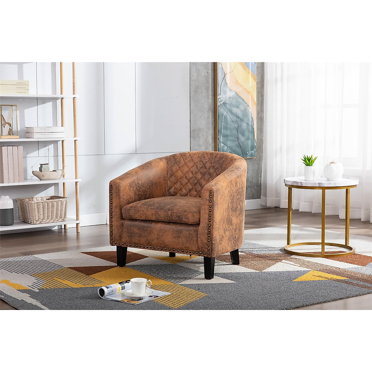 Dsnyu Arm Chair Modern, Modern Living Room Accent Chair Microfiber Coffee Comfy Home Furniture 29.13" Lx25.5 Wx27.95 H