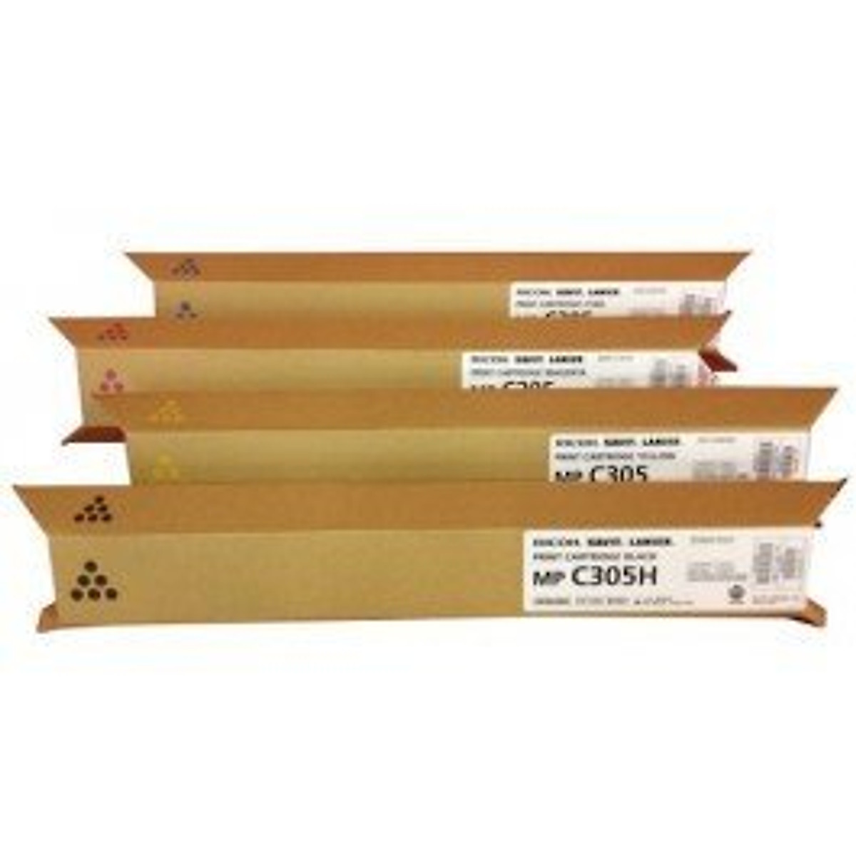 OEM Ricoh Brand Set of 4 Laser Toner Cartridges Includes: 1 841621 Black, 1 841591 Cyan, 1 841592 Magenta, and 1 841593 Yellow for use in Ricoh Aficio, Savin, and Lanier MP C305 Printer
