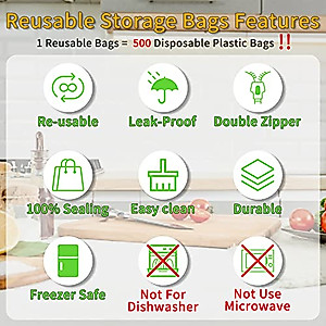 12 Pcs Reusable Storage Bags, Reusable Food Storage Bags, Reusable Freezer Bags Food Container, Stand Up Extra Thick Leakproof Reusable food Bags(Gallon Bags+Sandwich Bags+Snack Bags)