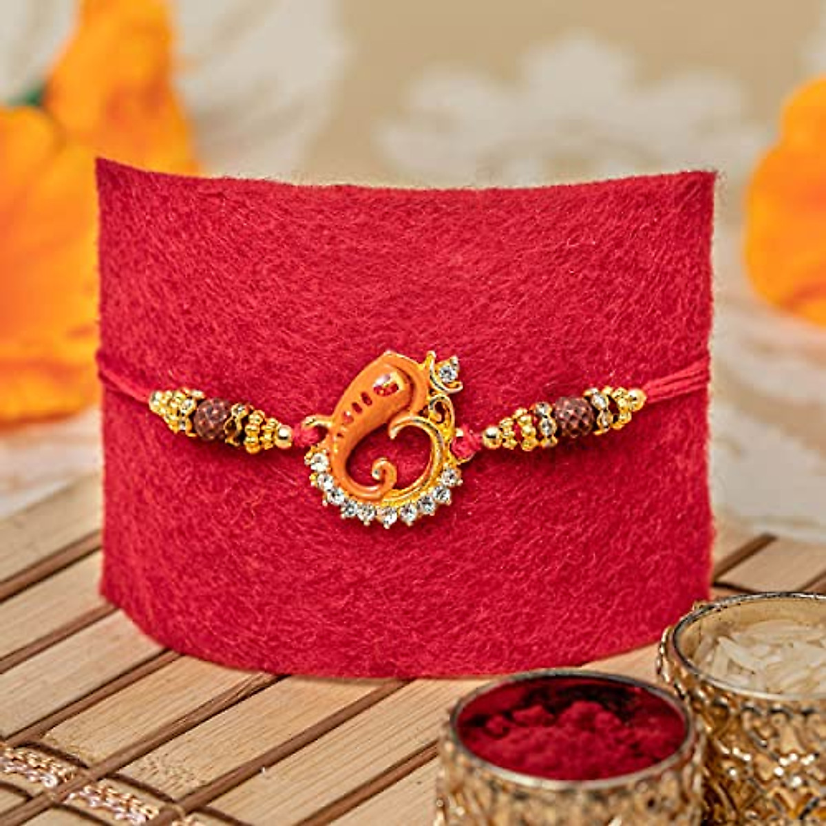 TIED RIBBONS Rakhi for Brother | Bhai Rakhi with Card | Roli Chawal Tika - Raksha bandhan Rakhi Bracelet for Brother Rakhi Thread | Rakhi for Bhaiya | Rakhi Gifts for Brother (Orange | Multi)