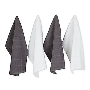 DII Basic Chef Collection, Assorted Terry Kitchen Towel Set, Dishtowel Set, Gray, 4 Piece