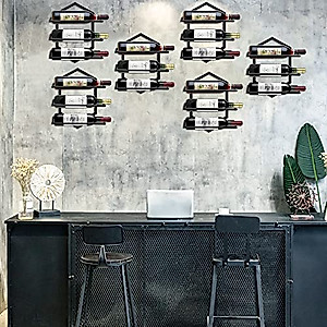 YALINKA 2Pcs Wall Mounted Wine Stemware Rack, Metal Hanging Wine Glass Display Holde Holds 3 Bottles, Elegant Storage for Kitchen Dining Room Bar Wine Cellar