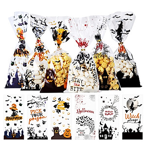 120 PCS Halloween Cellophane Bags Halloween Treat Bags with Ties Trick or Treat Bags for Candy Cookie Goodies Gift Favor Halloween Party Supplies (Halloween)