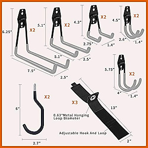 SMARTOLOGY Garage Wall Hooks Set with 9 Pack Extension Cord Strap