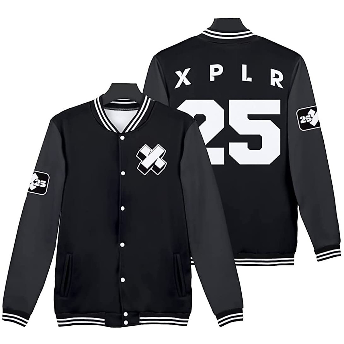 XPLR Maroon Letterman Jackets Merch Print Buttons Jackets Sam and Colby Hoodies Men Women's Sweatshirt (JL02341A01,S)