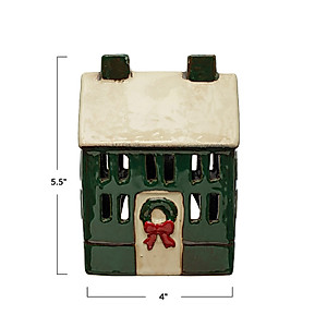 Creative Co-Op 4' L x 3-1/4'W x 5-1/2'H Hand-Painted Stoneware House, Reactive Glaze, Green, Cream Color & Red (Each One Will Vary)