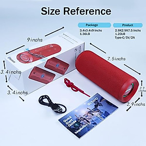 SOWO Portable Bluetooth Speaker, Waterproof Speaker IPX7, 25W Loud Wirelss Speaker with Big Audio and Punchy Bass, Outdoor Bluetooth Speaker for Party, Beach, Travel, Girls Gifts - Red