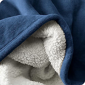 Bare Home Sherpa Fleece Blanket - Throw/Travel Blanket - Blanket for Bed, Sofa, Couch, Camping and Travel - Warm & Lightweight - Fluffy & Soft Plush Blanket - Reversible (Throw/Travel, Dark Blue)