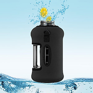 YOUCAN PLATO 74 oz Half Gallon Water Bottle with Sleeve-Large Water Bottle -Big Gym Water Bottle for Man or Women with Straw- Gallon Water Jug with Handle -BPA Free- Leakproof, Workout bottle,Black