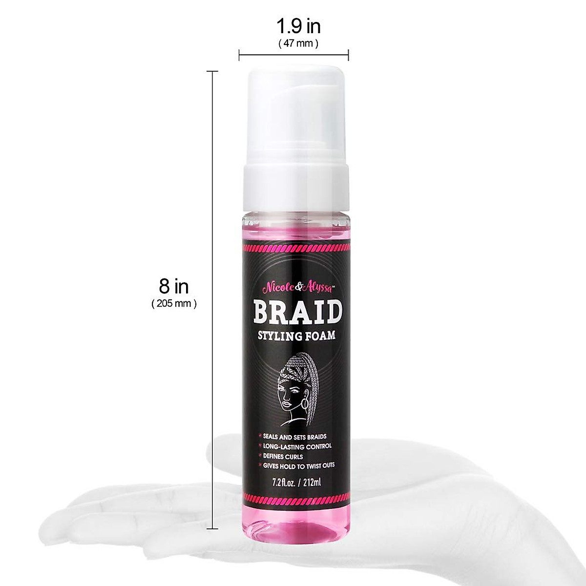 Nicole & Alyssa - Braid Styling Foam 7.2oz - Premium Braid Foam Control Mousse - Extra Hold & High Shine for Braids, Twists, Locs - Moisturizing Formula, Flake-Free - Lightweight (Pack of 1)
