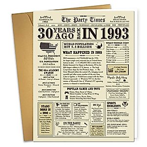 Ogeby Funny 30th Birthday Gifts for Women Men, Jumbo Back in 1993 Birthday Gifts Card, Vintage 30 Year Old Gifts for Son Daughter Sister Brother, Happy 30th Wedding Anniversary Cards Gifts