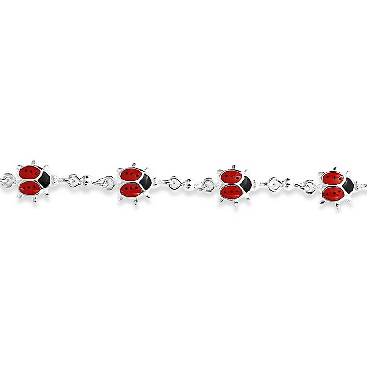 Good Luck Garden Lucky Multi Station Charms Enamel Red Ladybugs Charm Bracelet For Women Teen .925 Sterling Silver 7 Inch