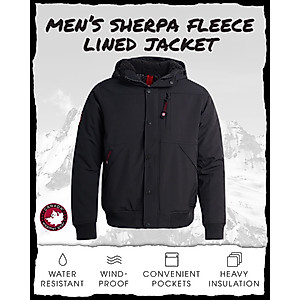 CANADA WEATHER GEAR Men’s Winter Coat - Heavyweight Bomber Jacket with Quilted Lining (M-XXL), Size Large, Black