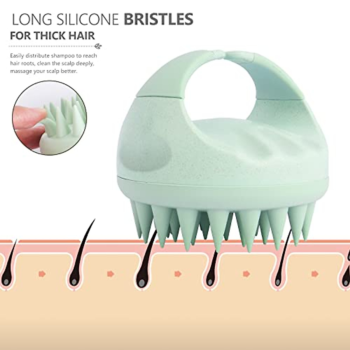 Sndyi Scalp Massager Shampoo Brush, Scalp Scrubber with Soft Silicone Bristles, Scalp Exfoliator for Dandruff Removal, Scalp Massager for Hair Growth, Wet Dry Hair Brush for Scalp Care, Green