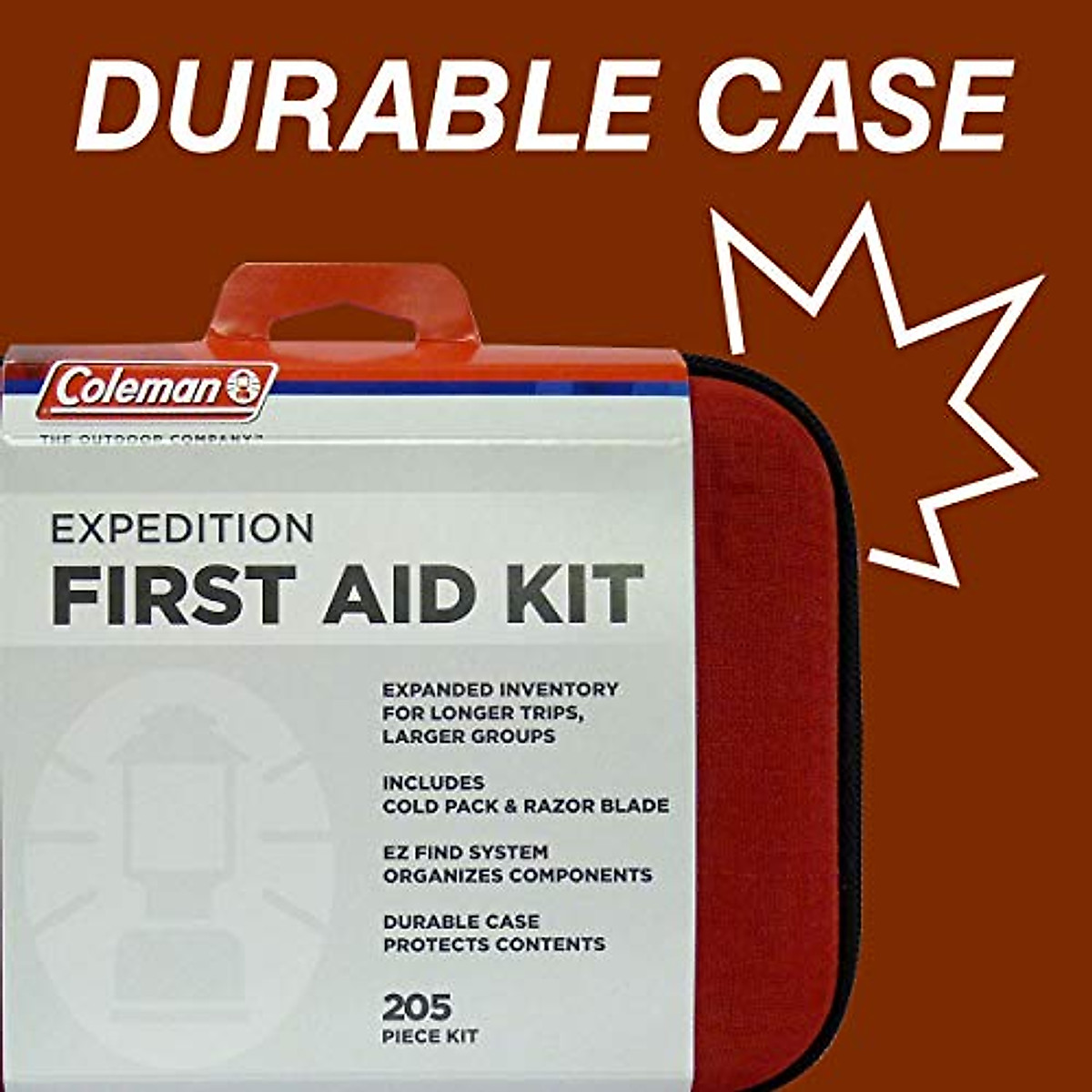 Coleman All Purpose Basic First Aid Kit for Minor Emergencies, a Light, Portable First aid kit with a Soft-Sided case - 205 Piece Red