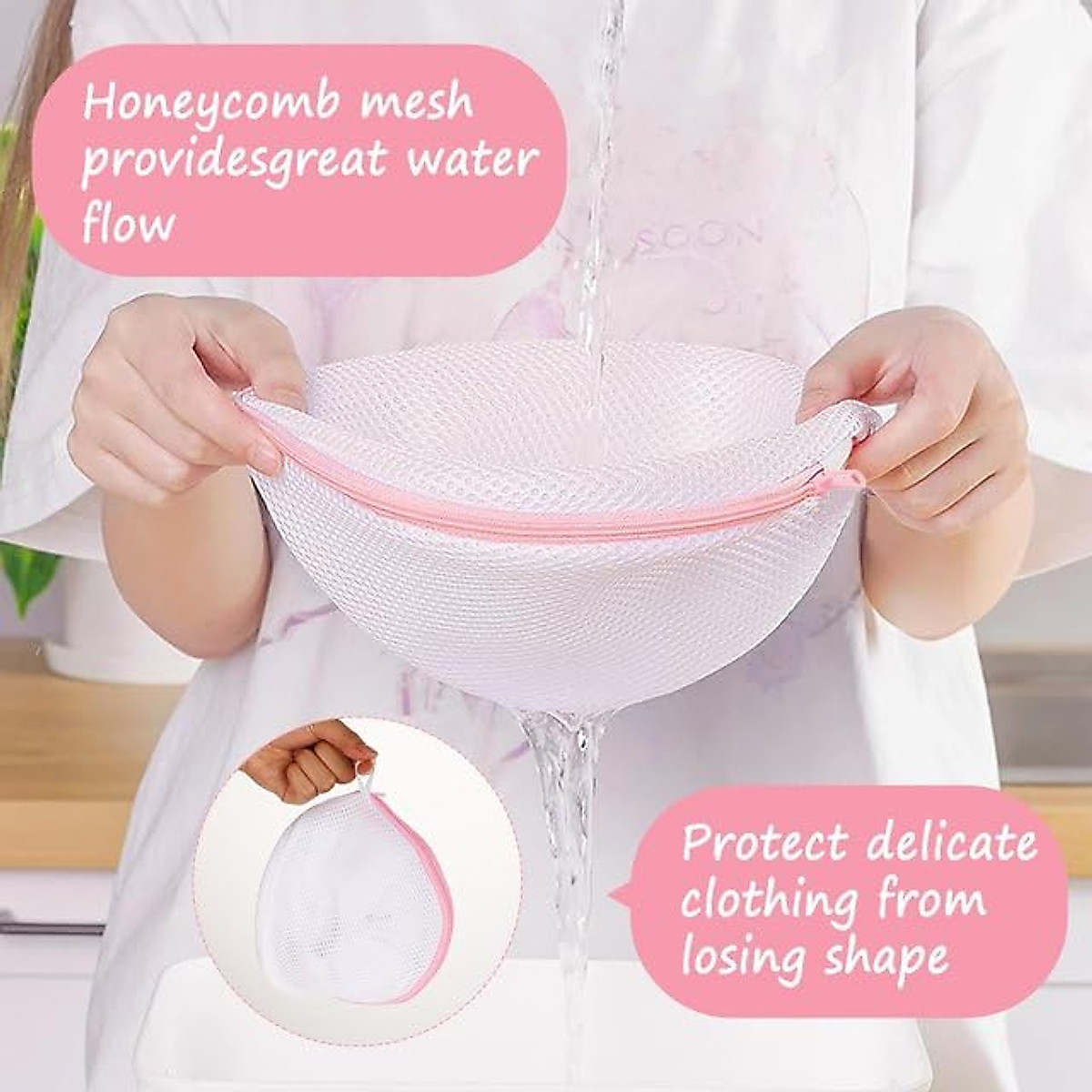 1Pc Pink Bra Washing Bag For Laundry, Mesh Wash Bag For Bras with Zipper, Women Lingerie Bags Wash For Washing Delicates Laundry Storage and Organization