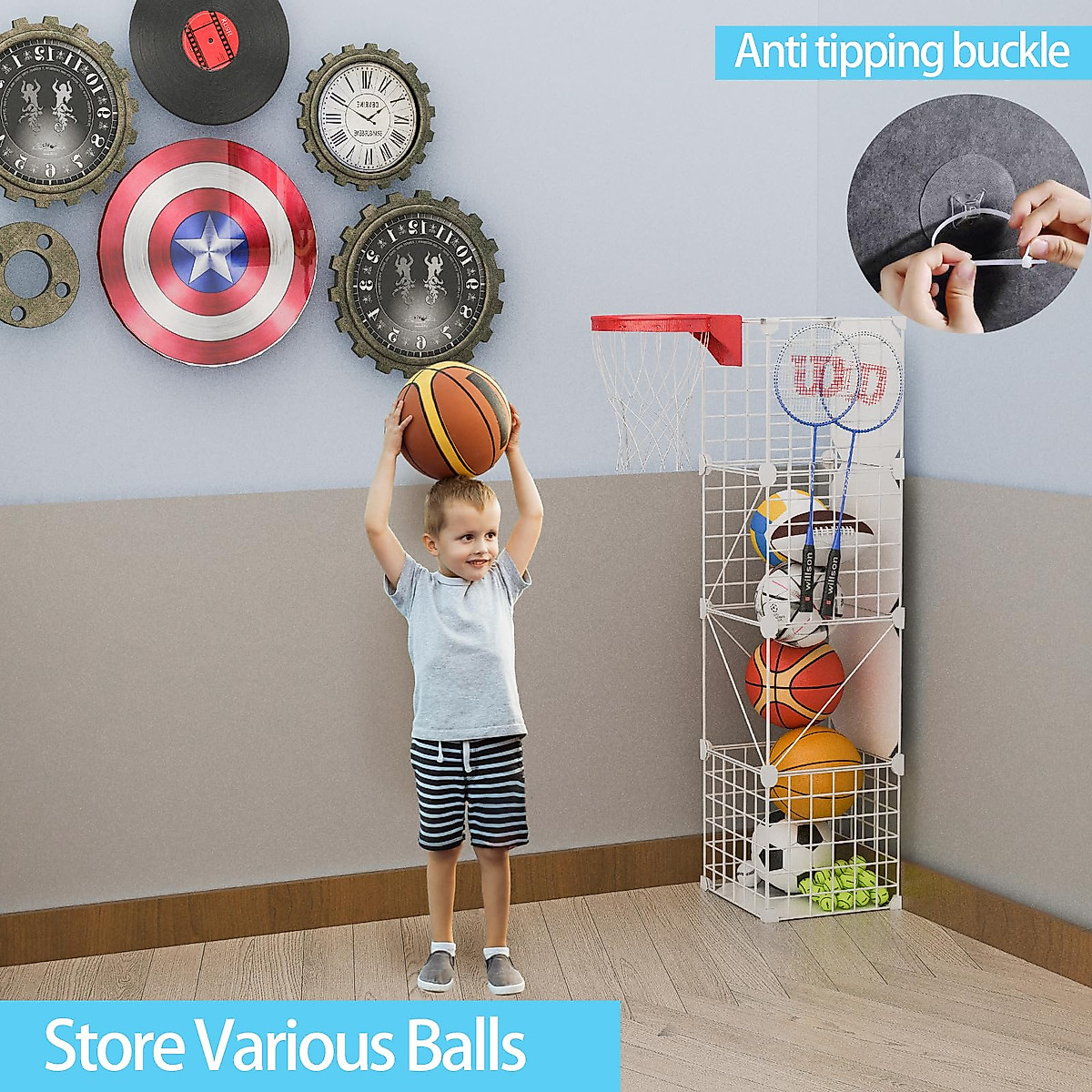 Aougiley Stuffed Animal Storage Box, Square Metal Organizer Holder with Adjustable Cord for Kids, L23.6 * W23.6 * H23.6 inches