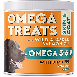 PawfectCHEW Fish Oil Omega 3 for Dogs - Allergy Relief - Joint Health - Itch Relief, Shedding - Skin and Coat Supplement - Alaskan Salmon Oil Chews - Omega 3 6 9 - EPA & DHA Fatty Acids