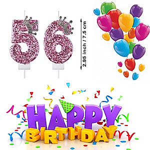 VSHILI 56 65 Birthday Candles, 56th 65th Cake Candles, Pink Birthday Number 56 65 Candles Cake Topper Decorations for Party Men Women