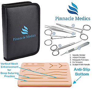 Suture Kit | Suture Practice Kit for Medical Students | Suture Pad and Tool Kit | 24 Mixed Sutures Thread with Needle | Medical, Nursing, and Vet Student Suture Training | Step by Step Video Tutorial