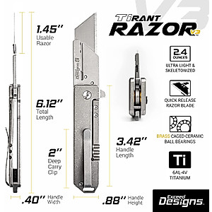 TiRant RAZOR V3 Utility Knife (Stonewashed 6AL-4V Titanium) Elite DUAL-APEX Edition EDC Box Cutter