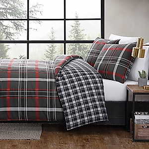 Eddie Bauer - Queen Duvet Cover, Reversible Bedding Set with Matching Shams, Cozy Home Decor (Willow Plaid Grey, Queen)