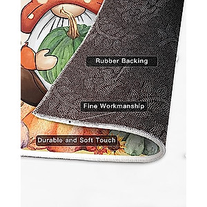 Indoor Area Rug, Fall Thanksgiving Non Slip Carpet Pad Bathroom Mat, Orange Ombre Gnomes Pumpkin Maple Leaf Kitchen Runner Area Rug for Bedroom/Living Room/Kids Room 5'x7'