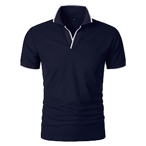 HOOD CREW Man’s Polo Shirt Casual Basic Designed V-Neck Tee Shirts Navy L