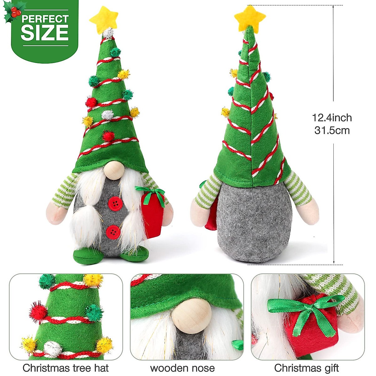 Ndeno 2PCS Christmas Gnome Plush Decorations, Red Handmade Scandinavian Tomte - Christmas Home Tabletop Elf Gnomes Decor Ornaments 01 01