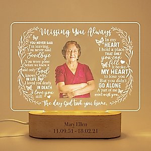 Magic Lunar Personalized Unique Sympathy Gifts For Loss Of Mom Custom In Memory of Loved One Light Up Picture Frames with Photo and Text Memorial Plaque Night Light Lamp