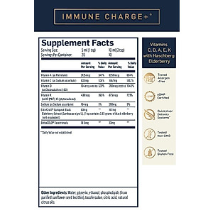 Quicksilver Scientific Immune Charge+ - Elderberry Immune Support with 10,000 IU Vitamin D3, 25,000 Vitamin A, Vitamin C, E, K1 & K2 for Immune Health & Lung Support (100ml)