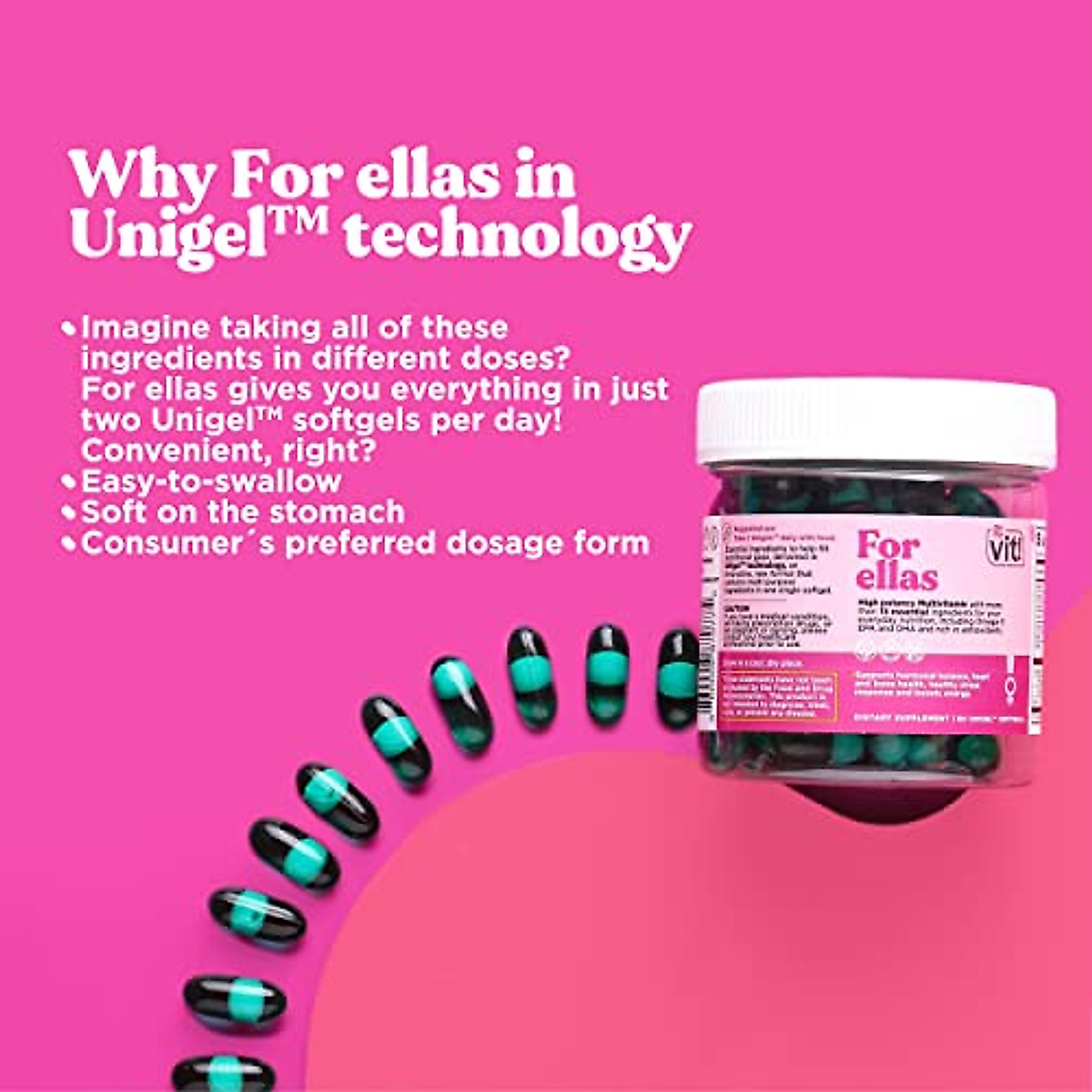 OhMyVit! for Ellas Womens Multivitamin Unigel – 60Pcs Softgels Multi Vitamins Supplements for Women – 15 Vitamins and Minerals Support Hormonal Balance, Bone Health