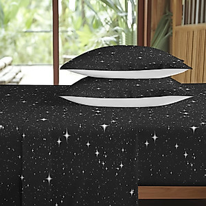 Pamnest 4 Pieces Queen Size Bed Sheet Sets, Space Starry Deep Soft Microfiber Bedding Sets for Kids and Adults Bedroom Bed Decor, Black Star Sky Flat Sheet, Fitted Sheet and 2 Pillowcases