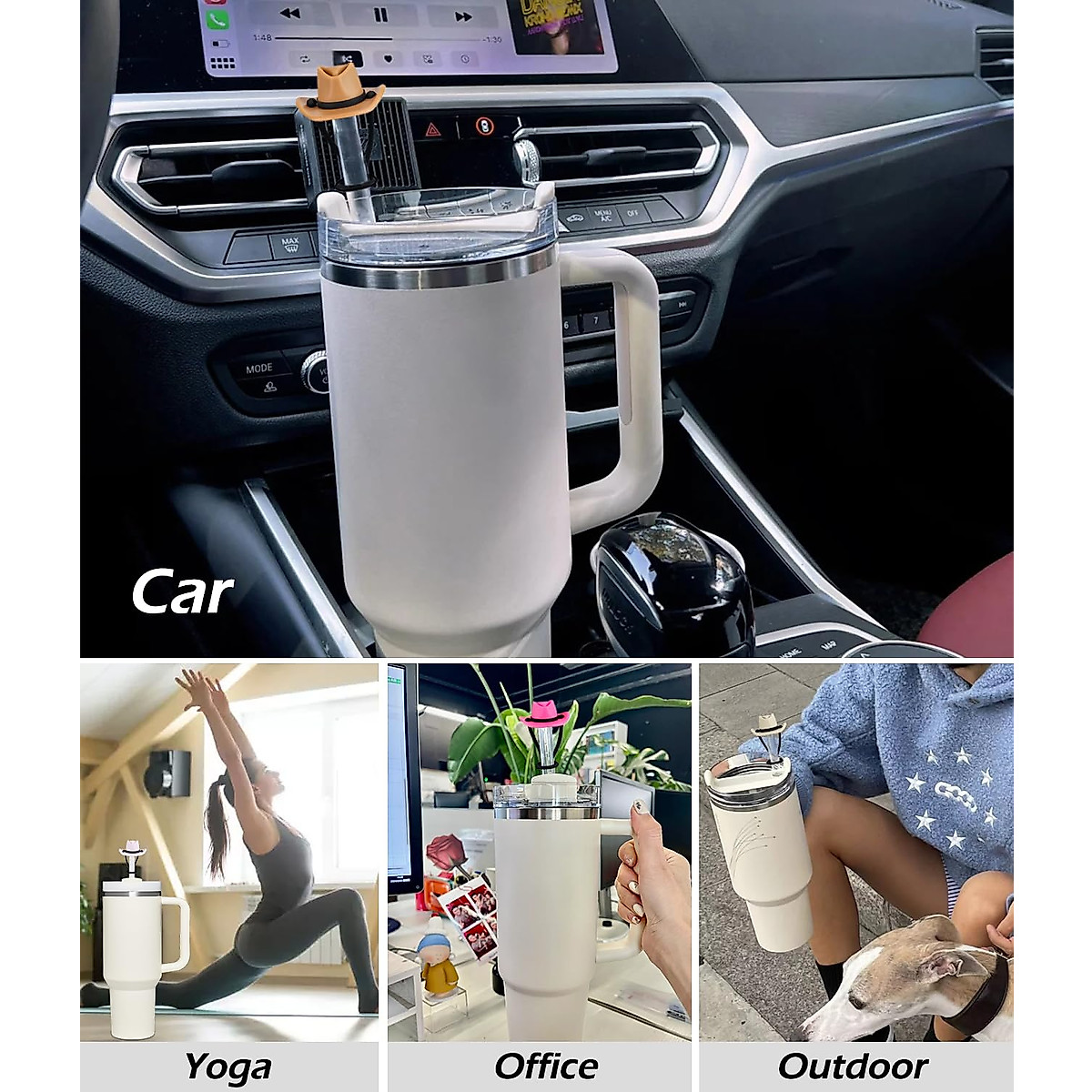 IFSNOW 5Pcs Cowboy Hat Straw Covers Compatible with Stanley Cup 30 40 oz, Cute Funny Straw Toppers Tumbler Accessories for Men Women Gift, Silicone 10mm Straw Caps Dust-Proof Protector