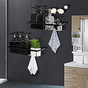 2 Pack Shower Caddy Shelf Organizer,Adhesive Shower Caddy,Rustproof Shower Shelves,Wall Mounted Shower Rack,Stainless Steel Bathroom Shower Organizer for Inside Shower Storage,No Drilling,Black