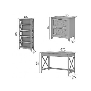 Bush Furniture Key West 48W Writing Desk with 2 Drawer Lateral File Cabinet and 5 Shelf Bookcase in Cape Cod Gray
