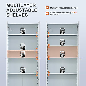 Alvisyd Metal Curio Cabinets with Acrylic Doors, 2 Door Cabinet 31.5 Wide Large Storage Bookcase with Adjustable Shelves, Glass Front Display Cabinet White Organizer 5 Tier for Home Office Craft