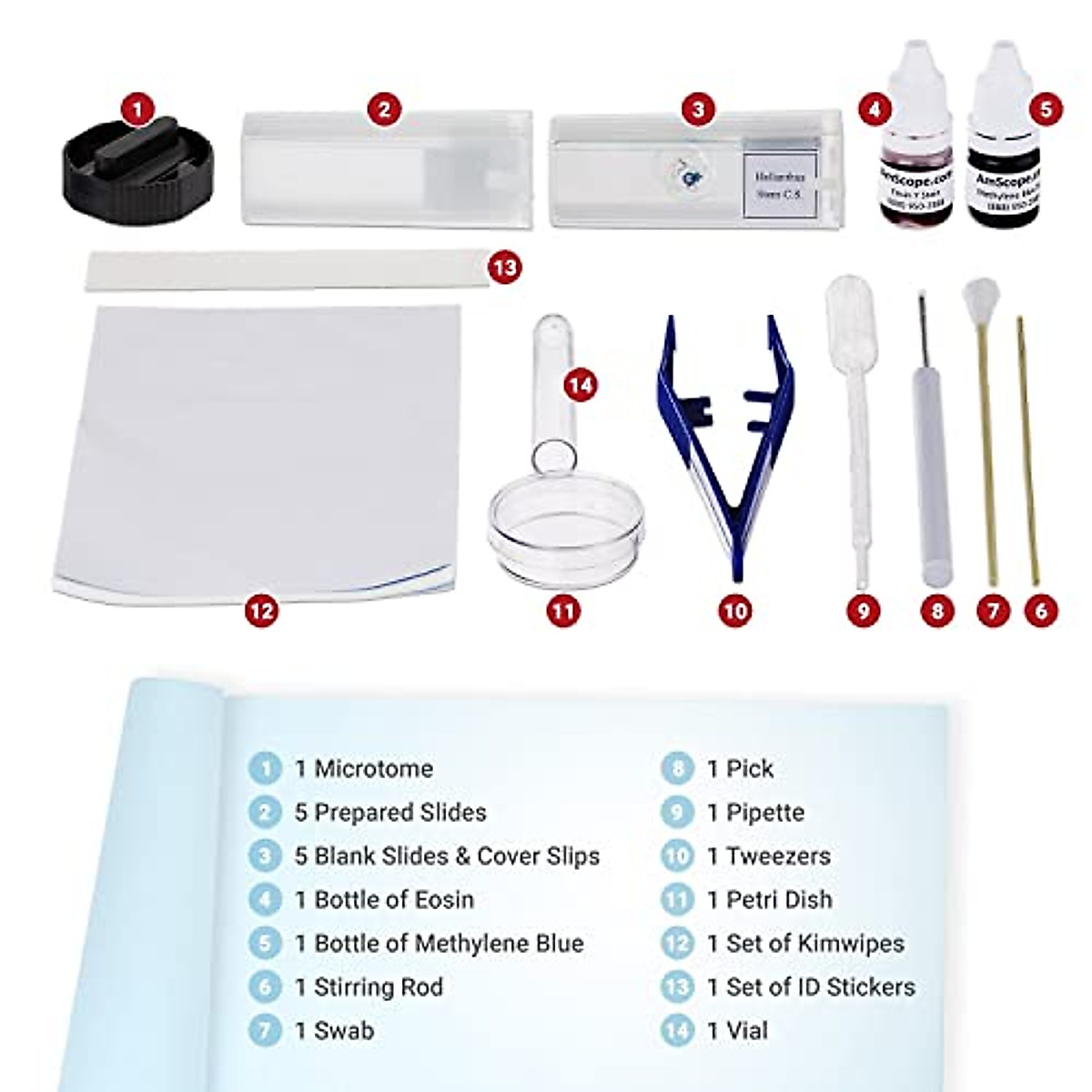 AmScope - 40X-1000X Cordless Student Compound Microscope + Slide Preparation Kit + World of The Microscope Book - M150C-SP14-CLS-50P100S-WM
