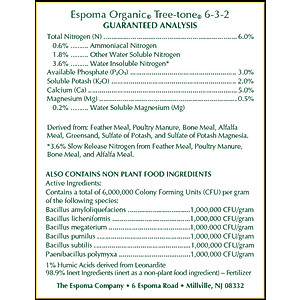 Espoma Organic Tree-Tone 6-3-2 Natural & Organic Fertilizer and Plant Food; 36 lb. Bag; Organic Fertilizer for All Trees. Use for Fruit Trees Like Peach & Apple Trees and All Shade Trees