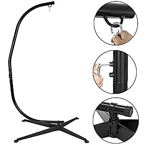 SUPER DEAL Hammock Chair Stand Hanging Swing Frame Egg C Stand Heavy Duty 360 Degree Rotation with Carabiner, 331LBS Capacity Weather Resistant for Indoor Outdoor, Black