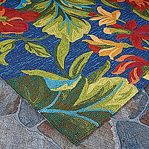 Couristan Covington Tropical Orchid Indoor/Outdoor Area Rug, 5'6" x 8', Azure/Forest Green/Red