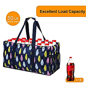 Extra Large Utility Tote Bag Beach Bag Reusable Grocery Bags Collapsible Tote with Wire Frame for Groceries Storage Picnic Blue bear