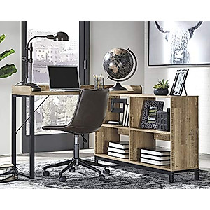 Signature Design by Ashley Gerdanet Modern Farmhouse Home Office L-Shaped Desk with Side Storage, Beige