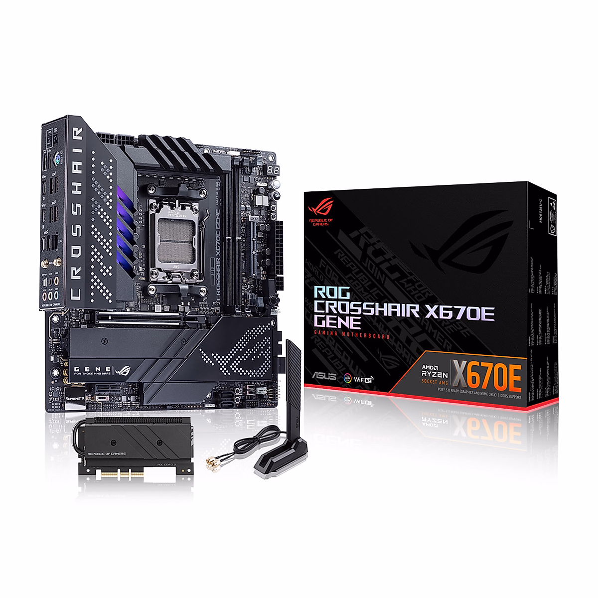 ASUS ROG CROSSHAIR X670E GENE WIFI 6E Socket AM5(LGA 1718) Ryzen 7000 mATX gaming motherboard (16+2 power stages, PCIe® 5.0, DDR5,USB 3.2 Gen 2x2 front-panel, USB4® ports, Wi-Fi 6E)