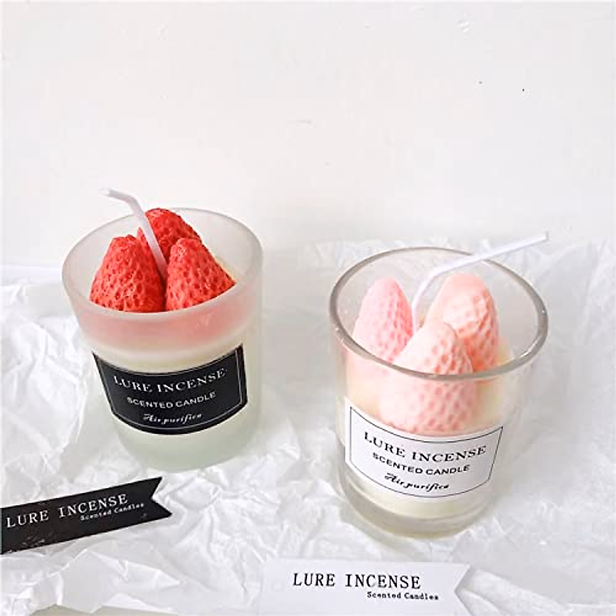 Scented Candle Strawberry Shape,120G Aroma Decorative Candle Gift in Glass Jar 12 Hours,Handmade Soy Wax Candle for Table Photo Prop Birthday,Prefect for Meditation Stress Relief Mood Boosting Bath