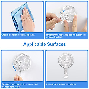 JUGEFORNI Wreath Hanger Suction Cup Hooks Reusable, 4 Pack Large Clear Heavy Duty Suction Hooks Hold 20 lb, Kitchen Bathroom Window Shower Suction Hanger for Wreaths, Towels, Loofah, Glass Door