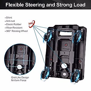 GtIiFmTe Folding Hand Truck, Lightweight Hand Truck Dolly Foldable,Luggage cart with 4 Rotate Wheels, Utility Cart with Adjustable Handle,Collapsible Dolly for Moving Travel Shopping Airport Office