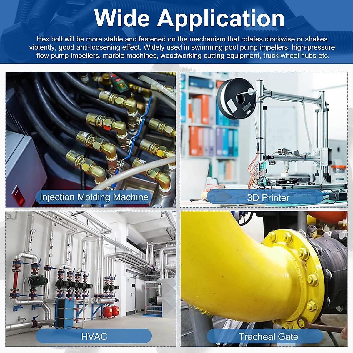 MroMax 5Pcs M10 x 130mm Hex Head Screw Bolt, Carbon Steel Grade 8.8, Black Oxide Finish, Full Thread, Hexagon Head Bolts for Furniture Repair