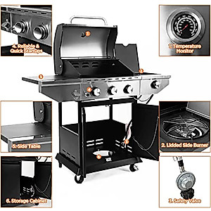 Endark Propane Gas Grill 3-Burner Gas Grill with Side Burner and Porcelain-Enameled Cast Iron Grates 33950BTU for Outdoor Cabinet Style Patio Garden BBQ, Camping